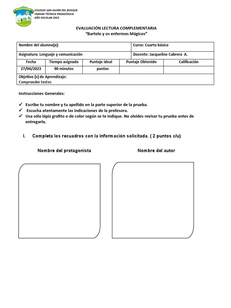 Prueba #2 Lectura Complementaria Bartolo y Los Enfermos Mágicos | PDF