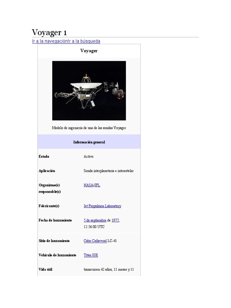 Voyager 1: Misión y Logros Espaciales | PDF | Programa Voyager | Vuelo