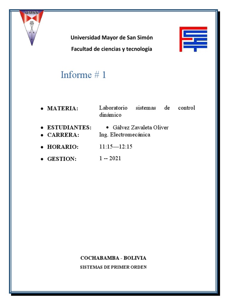 Informe 1 Sistemas de Primer Orden | PDF | Ingeniería Informática ... Informe 1 Sistemas de Primer Orden | PDF | Ingeniería Informática ...