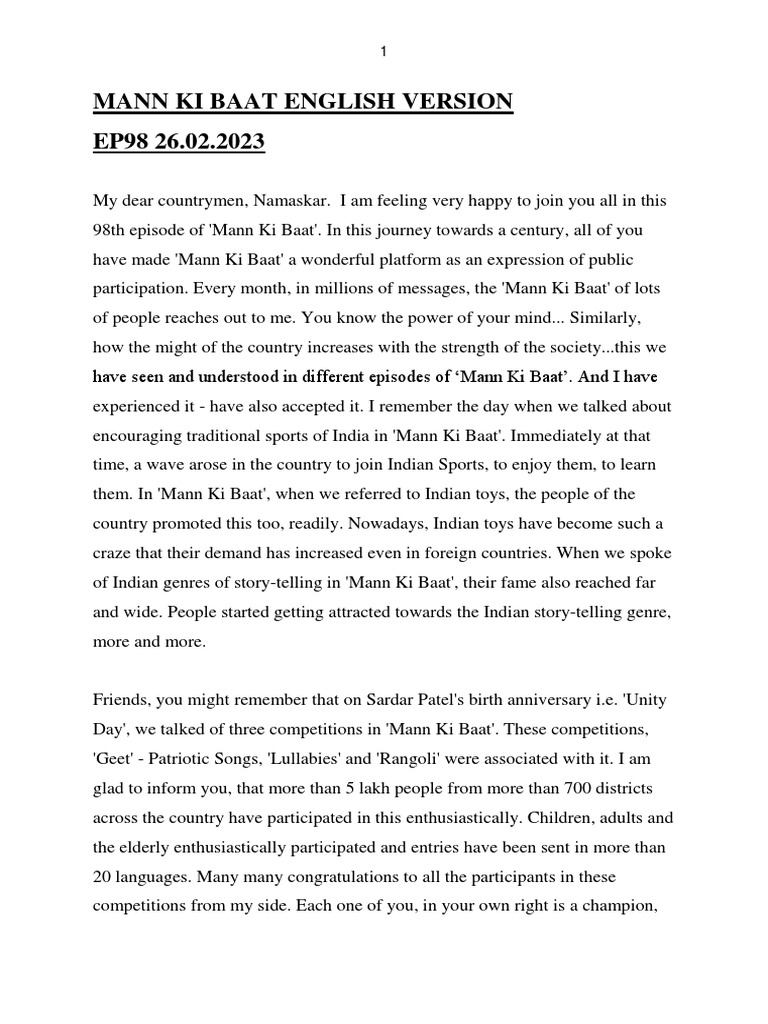 Mann Ki Batt 98 English | PDF
