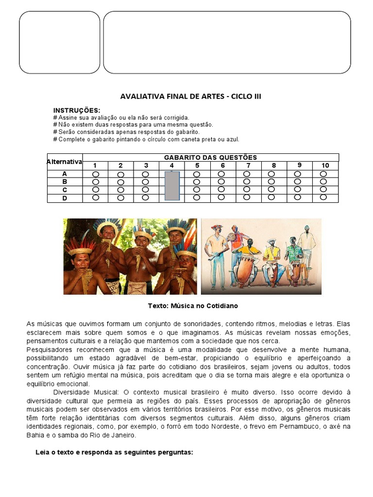 Avaliativa Final 8b Artes Pdf Flauta