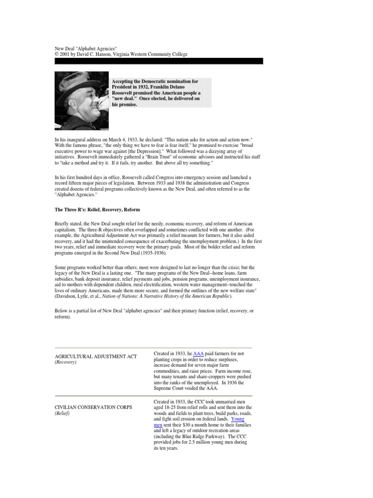 New Deal Alphabet Agencies | Download Free PDF | New Deal | United ...