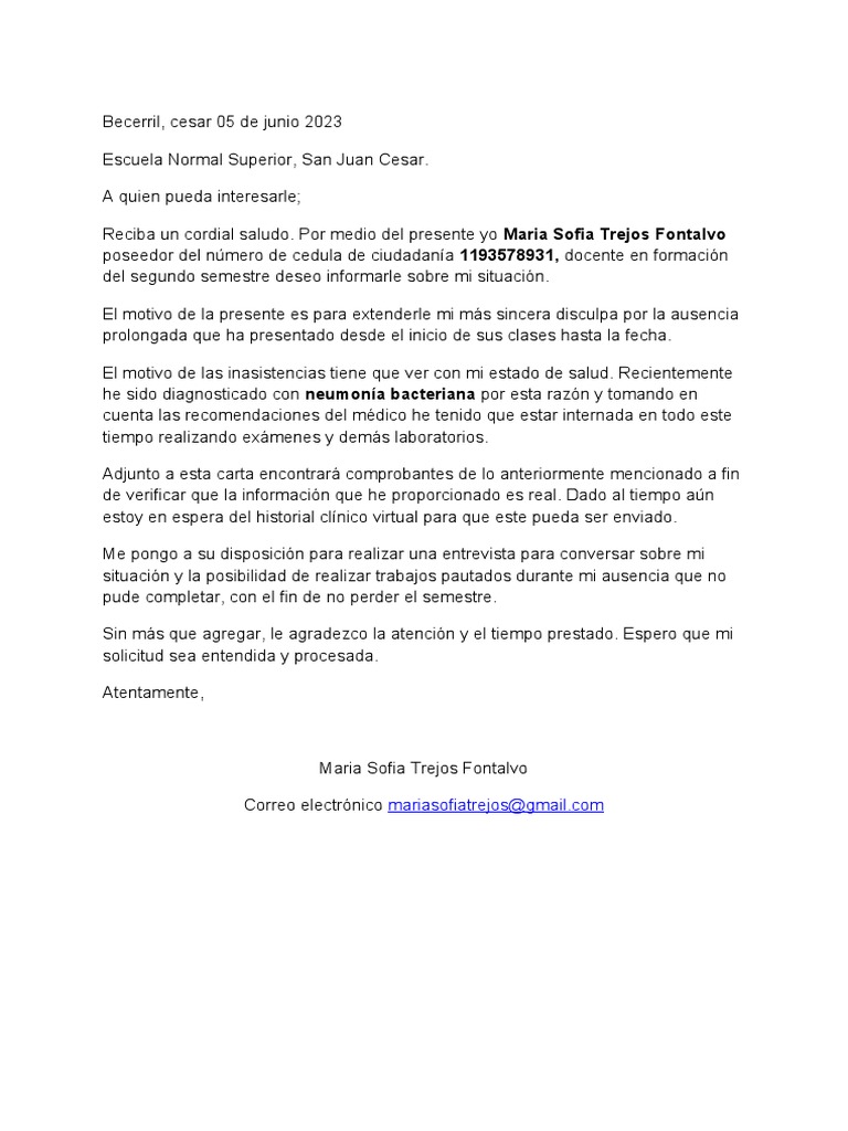 Modelo de Carta de Excusa Por Inasistencia A Clases | PDF Modelo de Carta de Excusa Por Inasistencia A Clases | PDF