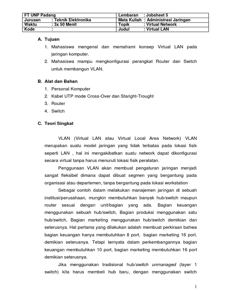 Jobsheet 5 Administrasi Jaringan - VLAN | PDF