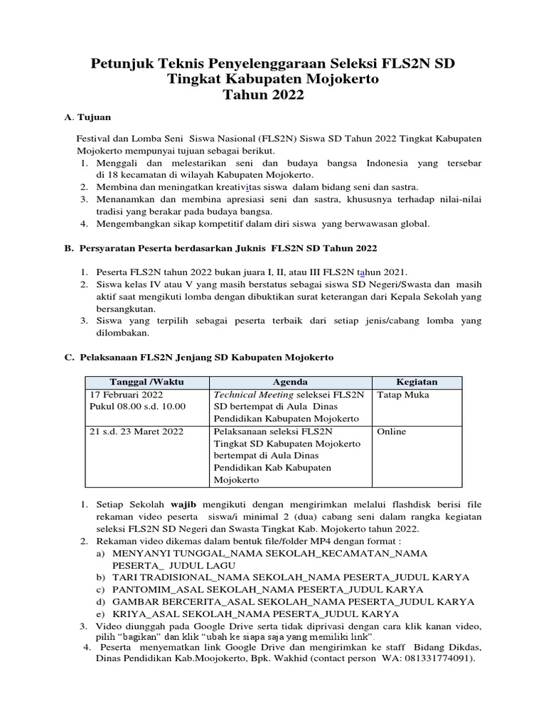 Draf Juknis FLS2N SD 2022 AA | PDF