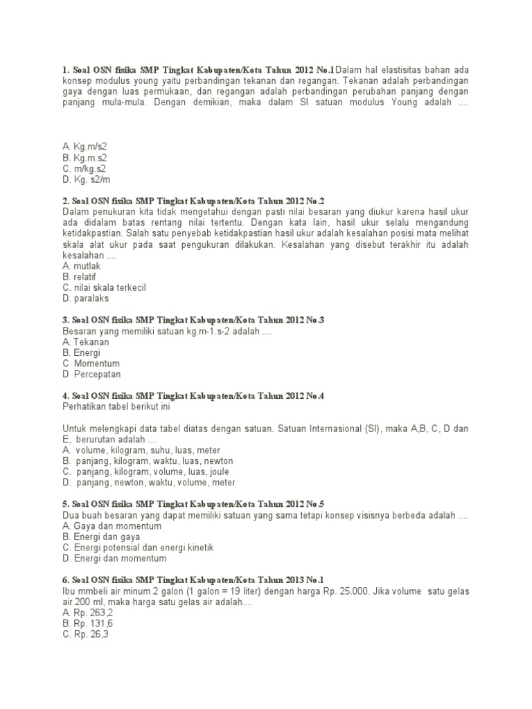 Kumpulan Soal OSN IPA Tentang Besaran Dan Pengukuran | PDF