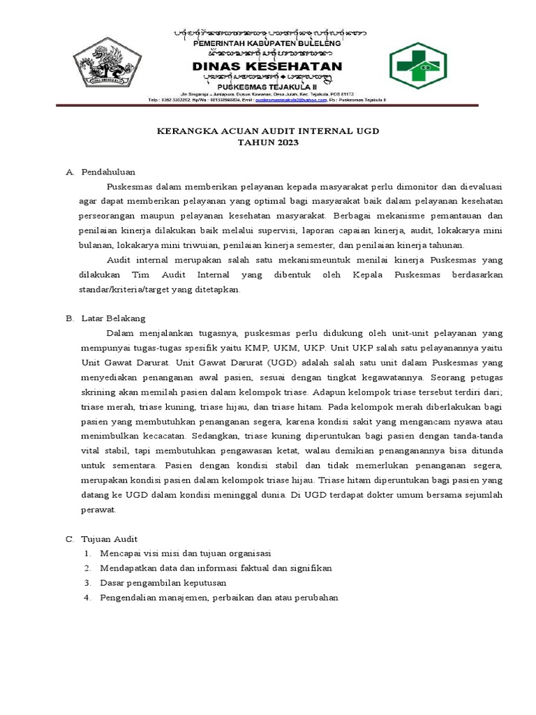 Audit Internal UGD Puskesmas 2023 | PDF | Bisnis | Pengelolaan Keuangan ...