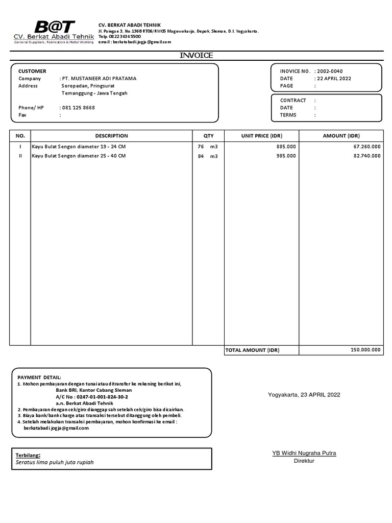 Invoice BAT - MAP 22 April 22 | PDF
