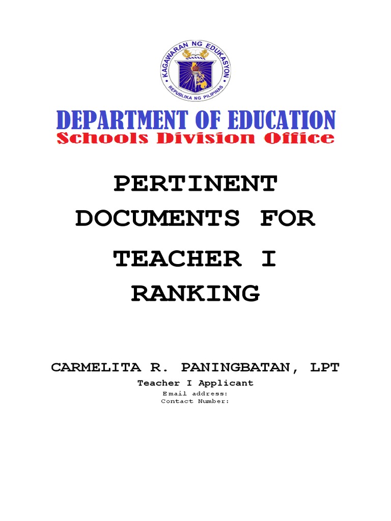 Pertinent Docs - Front Cover - Teacher 1 | PDF
