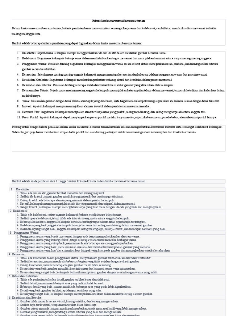 Kriteria Penilaian Lomba Bersama Teman | PDF | Seni