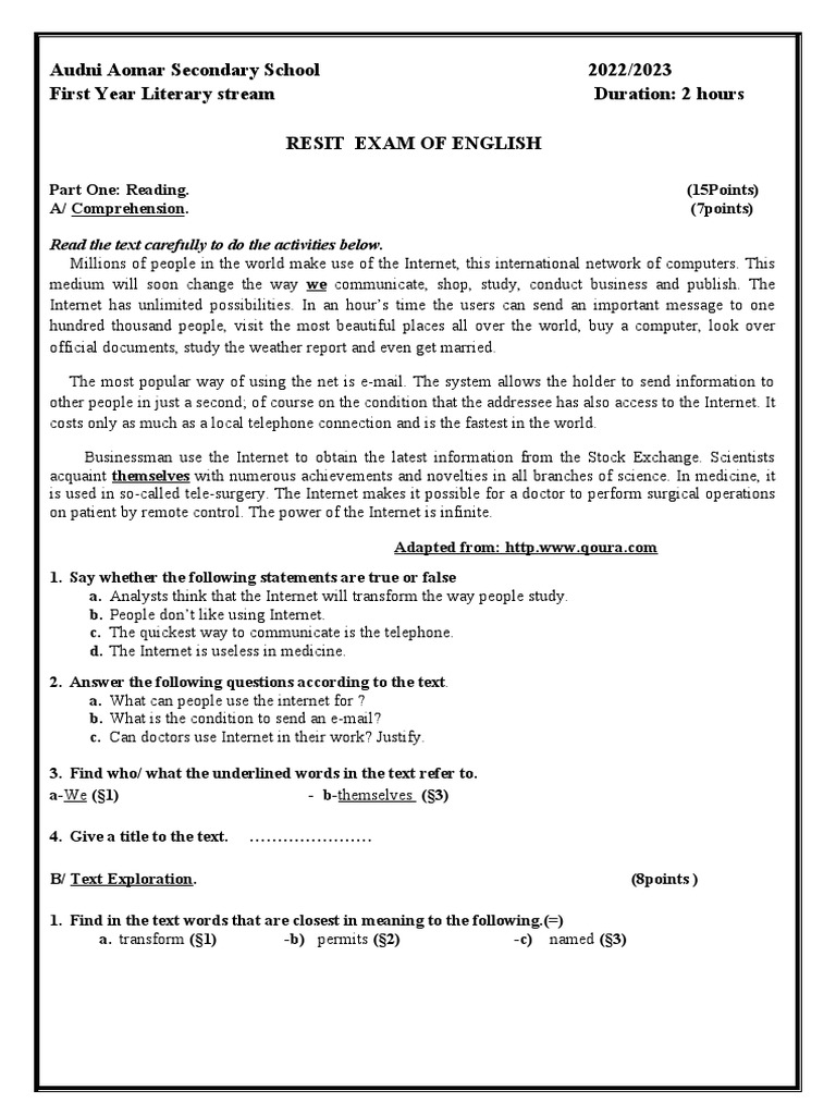 English Resit Exam Overview | PDF | Internet | Word
