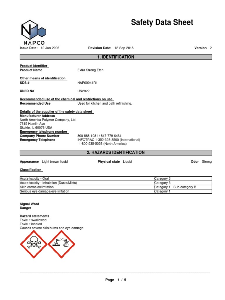 SDS Extra Strong Etch | PDF | Toxicity | Personal Protective Equipment