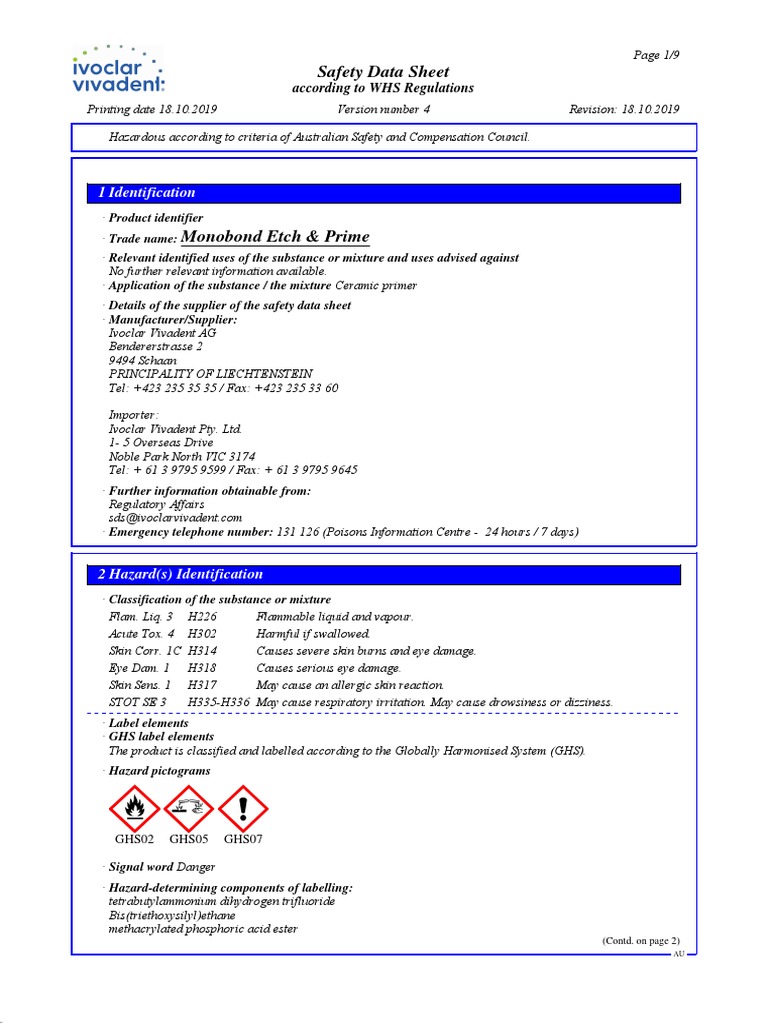 SDB AU Monobond Etch Prime 4 | PDF | Safety | Occupational Safety And Health