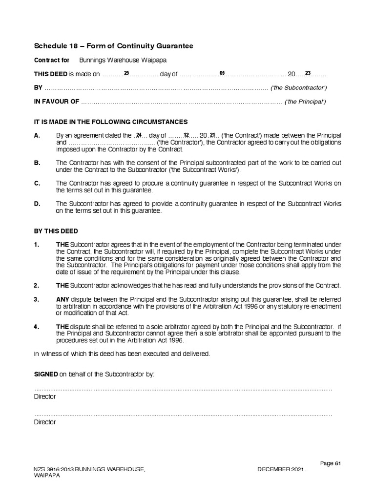 Schedule 18 - Form of Continuity Guarantee | PDF | Subcontractor ...