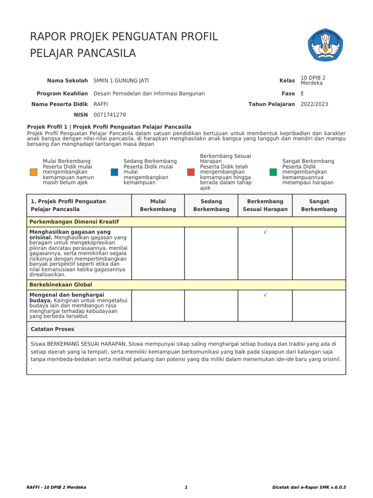 RAFFI - 10 DPIB 2 Merdeka-RAPOR-P5 | PDF | Karier & Perkembangan