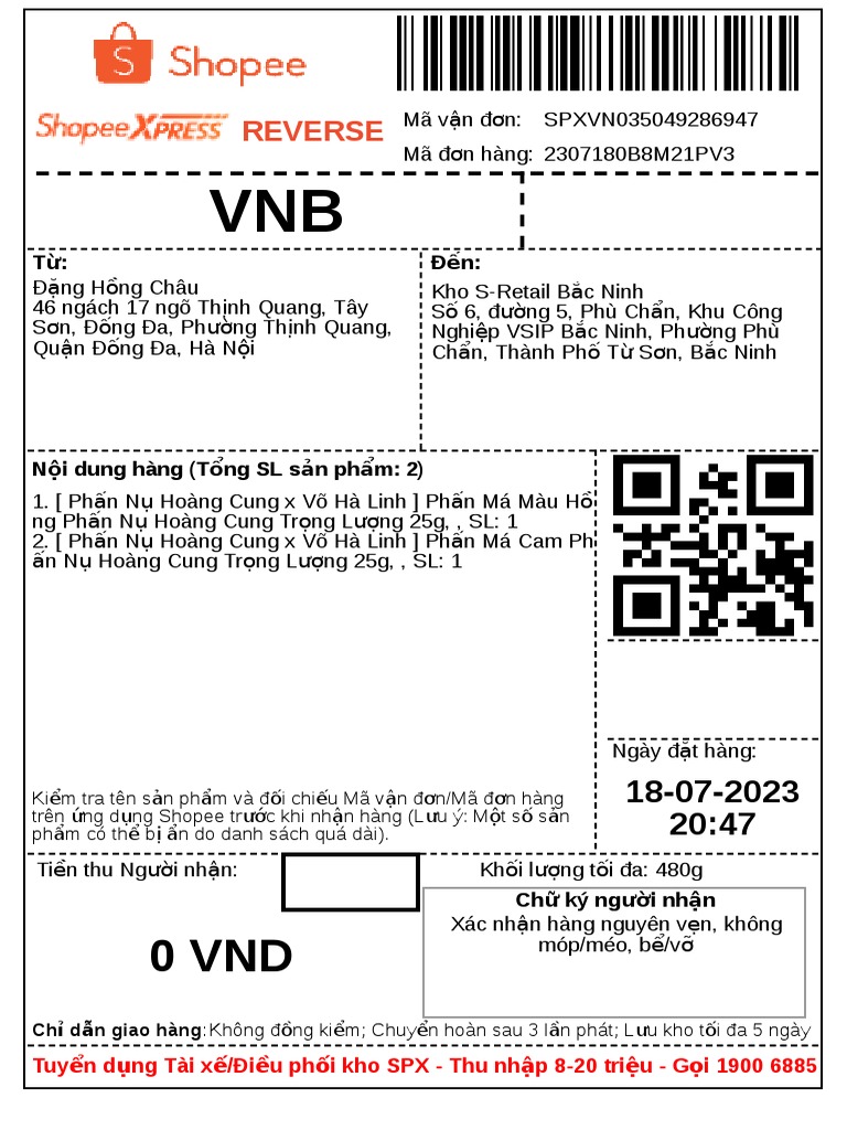 Shipping Label 2307180B8M21PV3 | PDF