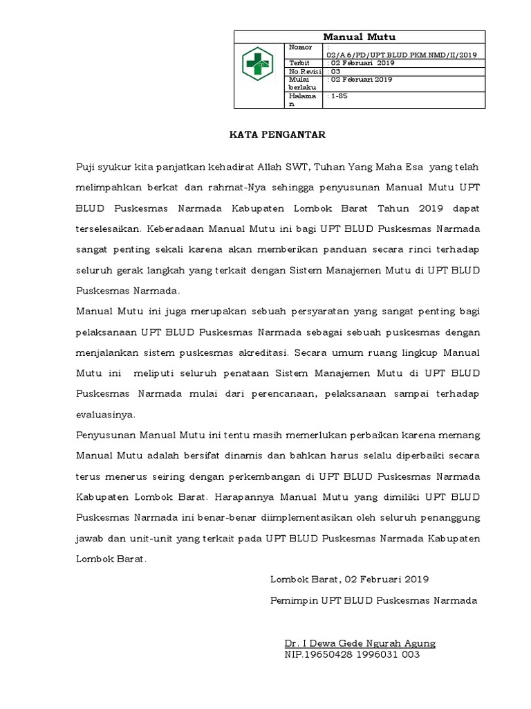 2. manual mutu 2019 pkm narmada | PDF