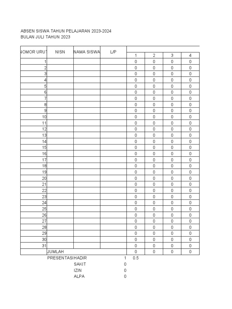 Absen Siswa Tahun Pelajaran 2023-2024 | PDF