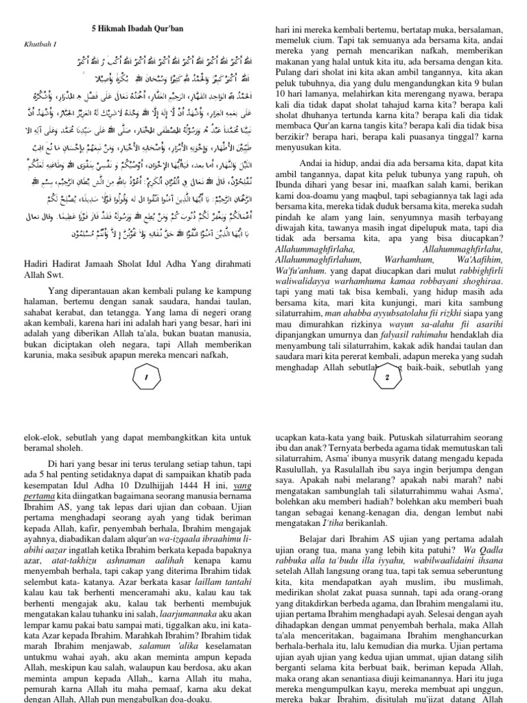 Teks Khutbah Idul Adha 5252 | PDF
