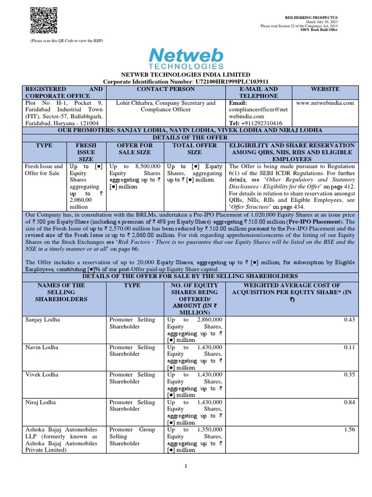 Netweb Technologies India Limited - RHP | PDF | Stocks | Investing