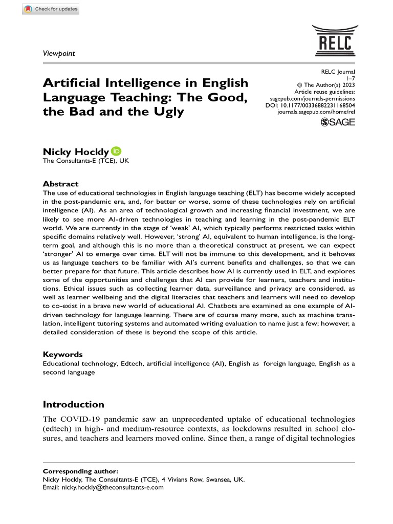 Artificial Intelligence in English Language Teaching - The Good, The ...