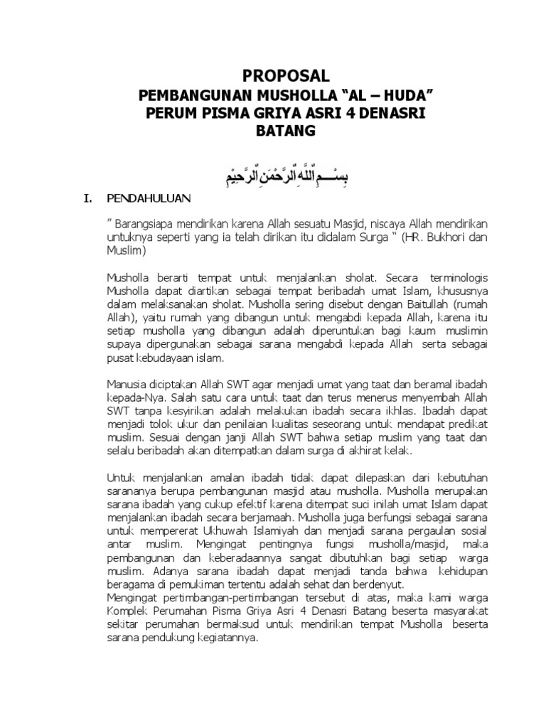 Proposal Pembangunan Musholla Al-Huda Batang | PDF | Agama & Spiritualitas