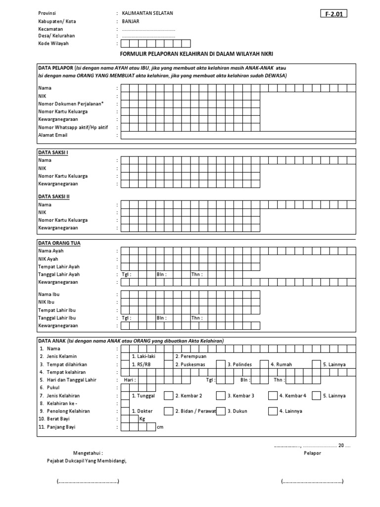 Formulir f2.01 Kelahiran | PDF