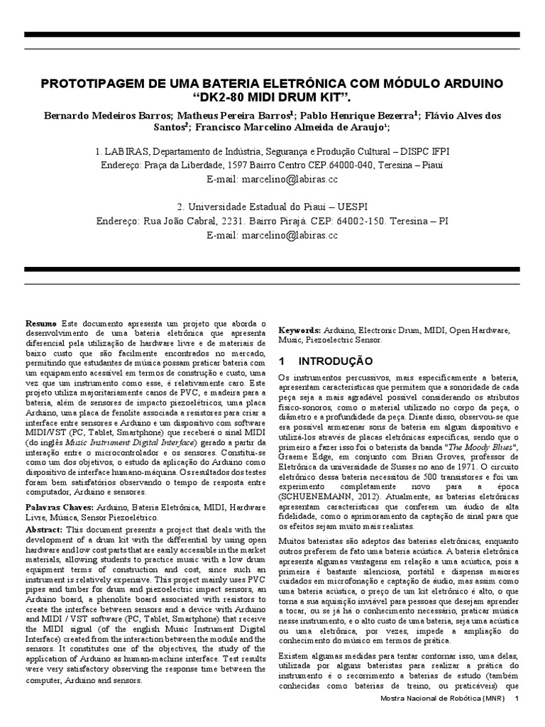 Prototipagem de Uma Bateria Eletrônica Com Módulo Arduino "Dk2-80 Midi Drum Kit" | PDF | Arduino ...