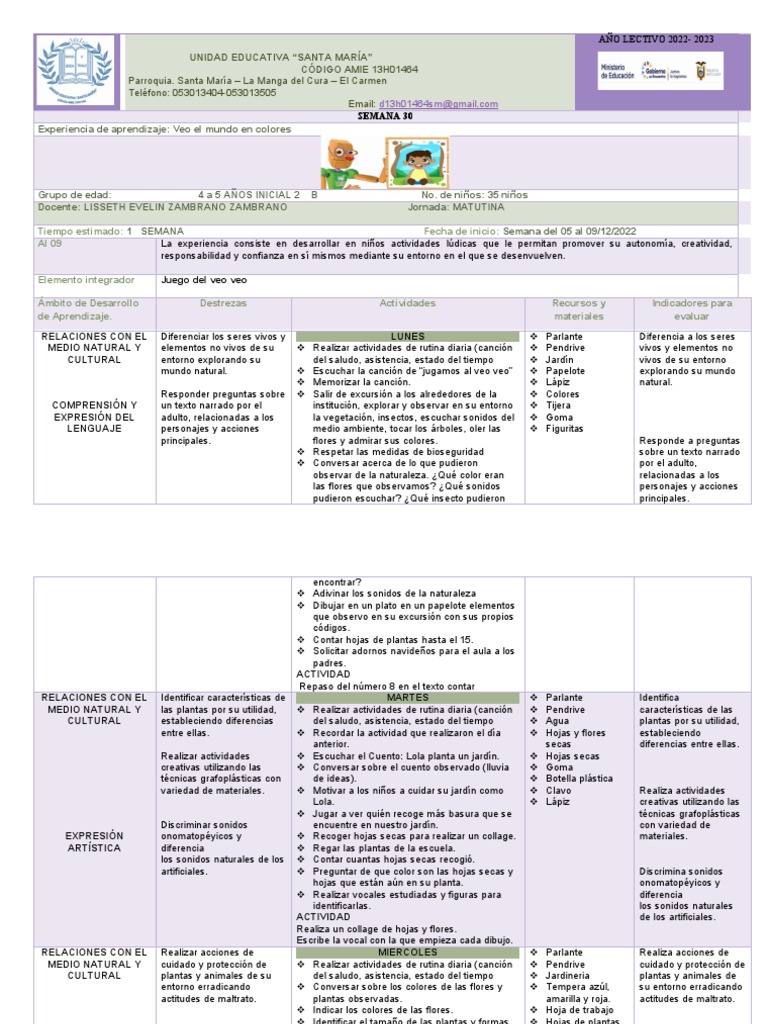 Planificacion Veo El Mundo en Colores | PDF | Color