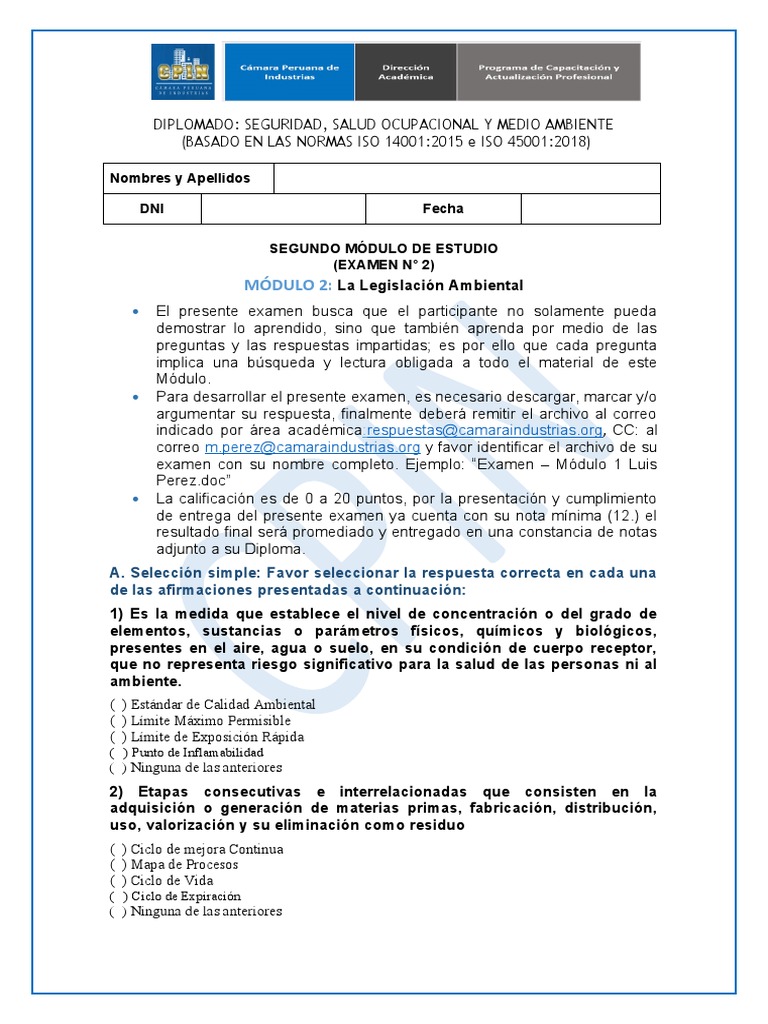 SSOMA Examen - Módulo 2 | PDF | Residuos | Evaluación de impacto ambiental