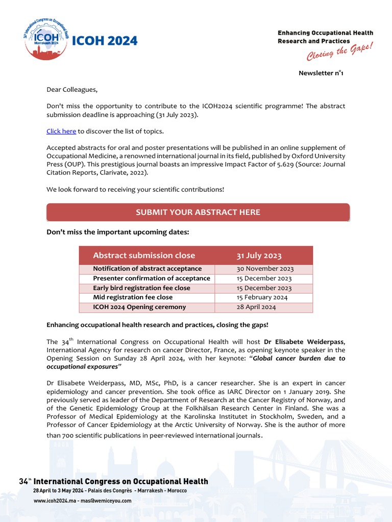 ICOH 2024 NEWSLETTER 1 v2 - 230714 - 051511 | PDF | Occupational Safety ...