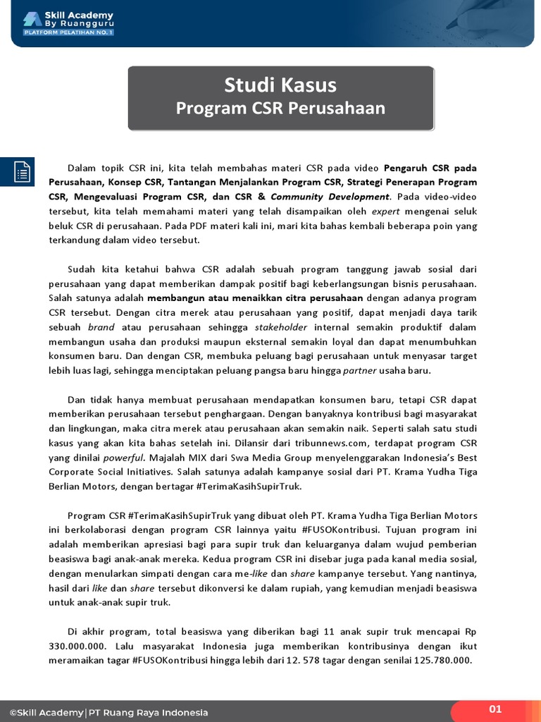 Studi Kasus: Program CSR Perusahaan | PDF | Karier & Perkembangan | Bisnis