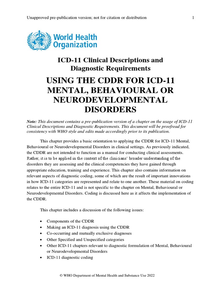 Using The CDDR For Icd-11 Mental, Behavioural or Neurodevelopmental Disorders | PDF | Mental ...