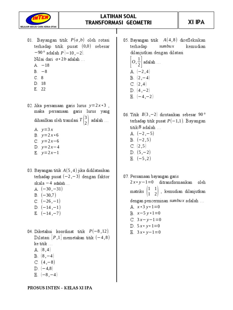 Latihan Soal Transformasi Geometri XI | PDF