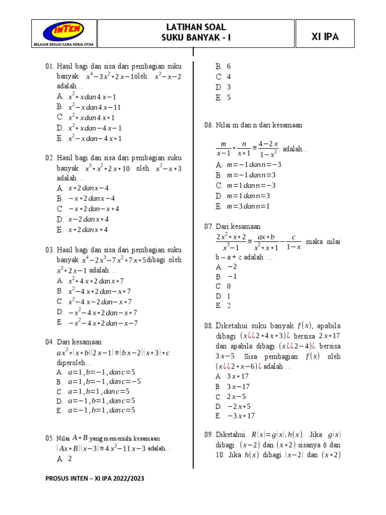 Soal Xi Suku Banyak | PDF