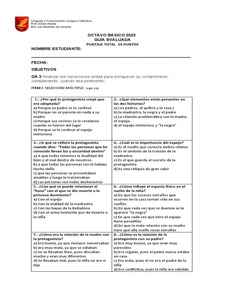 Guía Evaluada - 8vo Básico - Mar 15 Mayo 2023 | PDF