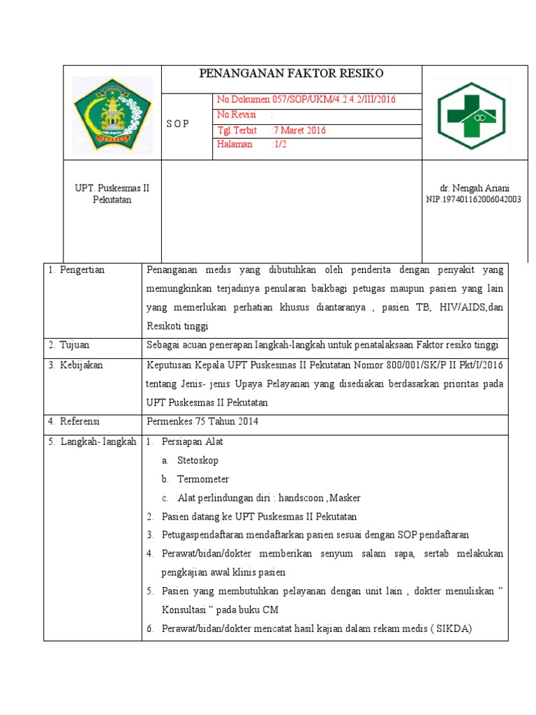 SOP Penanganan Risiko Medis | PDF