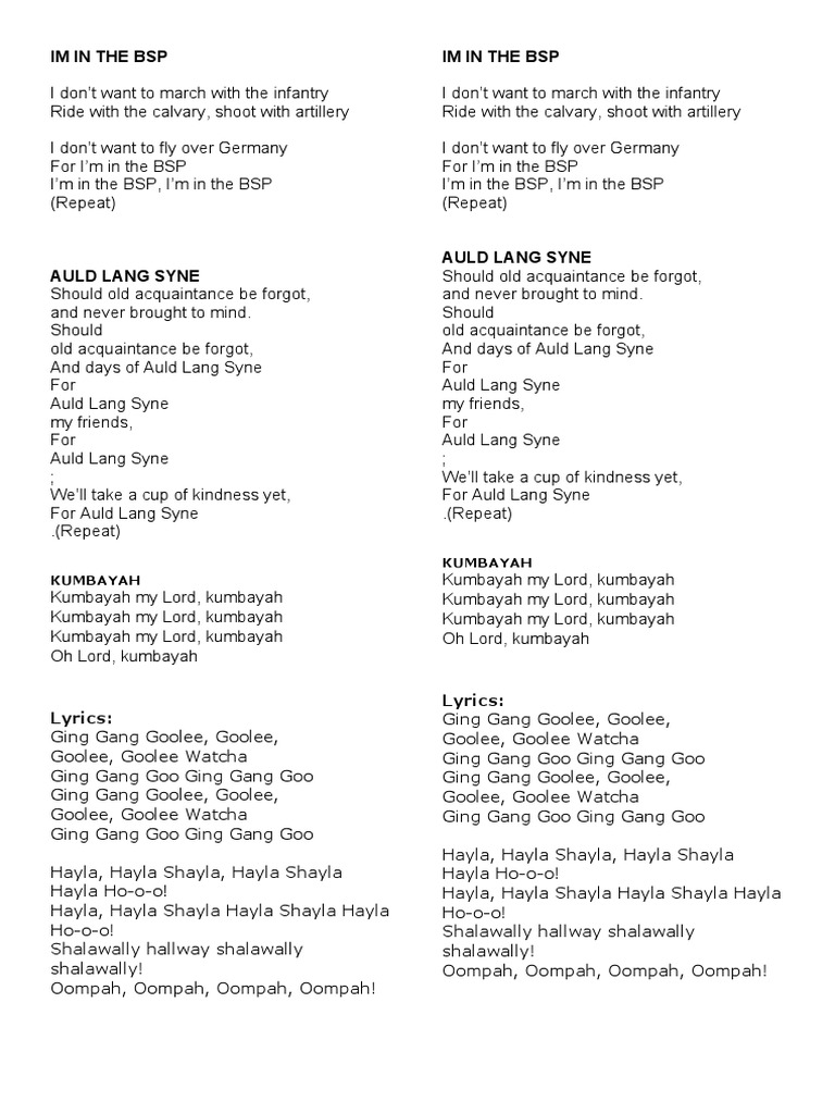 BSP Song Lyrics | PDF | Adaptations Of Works