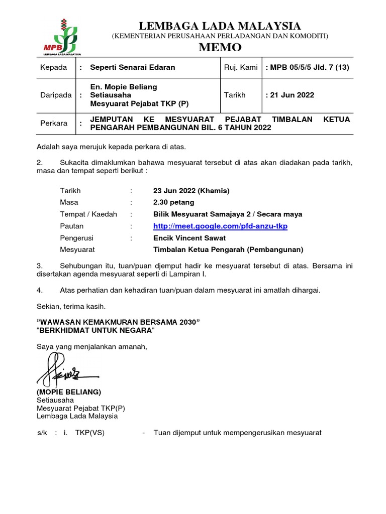 Memo Jemputan Mesy TKP Bil. 6 | PDF