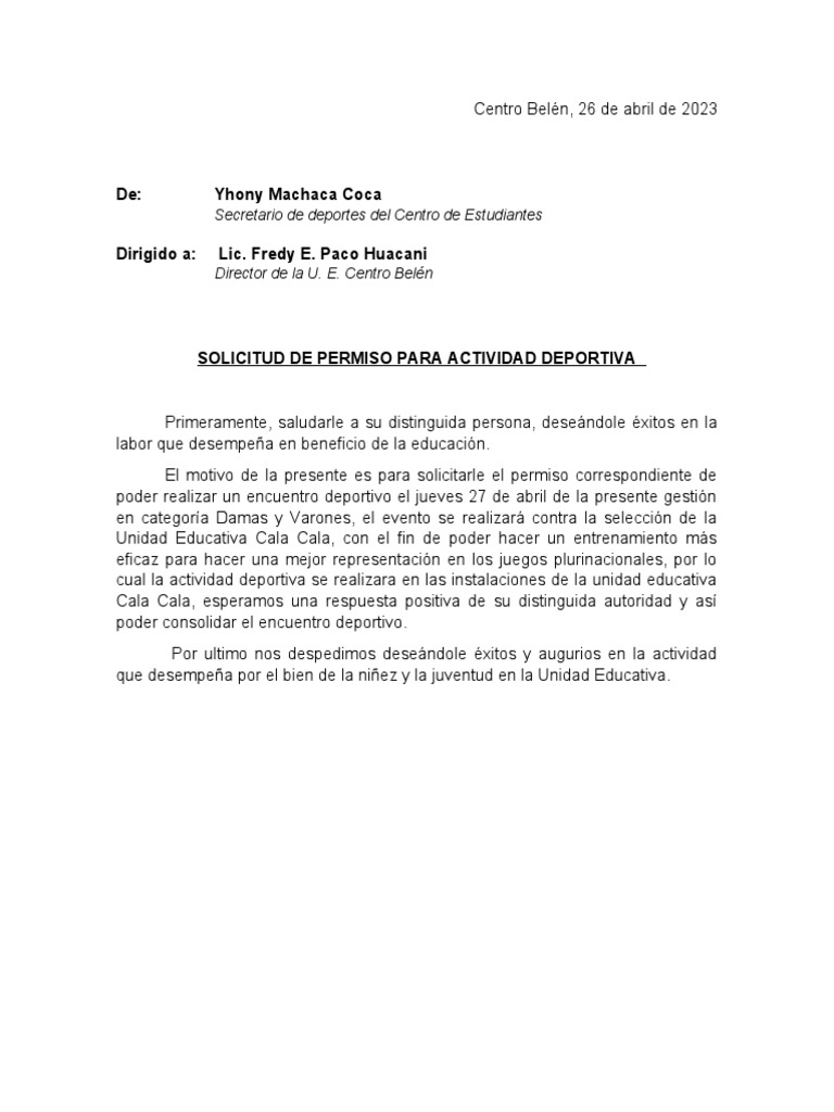 Solicitud de Permiso para Encuentro Deportivo | PDF