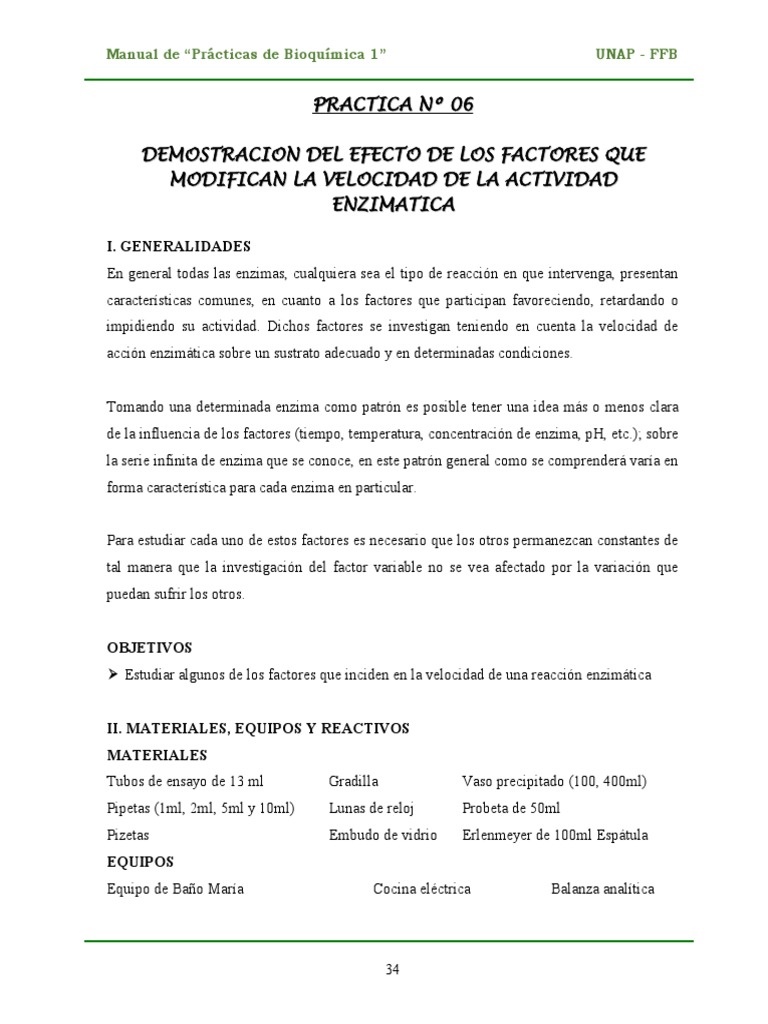 06 Guia Practica 06 Bqca I 2023-I | PDF | Enzima | Solución tampón