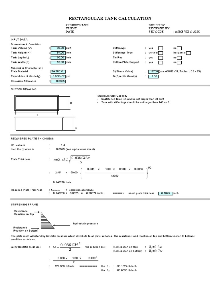 Rectangular Tank | PDF | Pressure | Mechanical Engineering