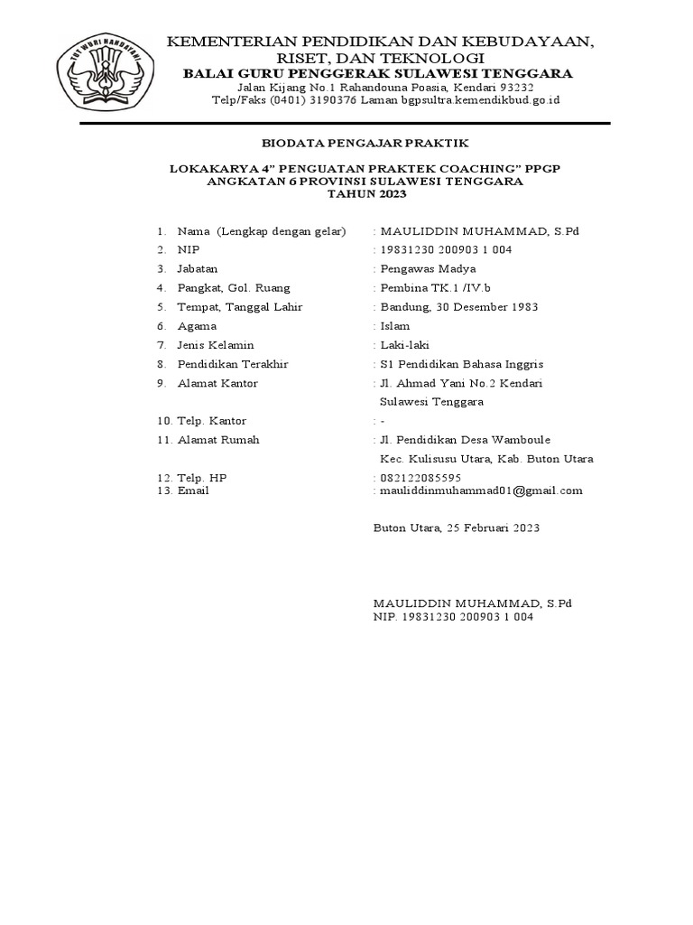 Biodata Pengajar Praktik - Pi4 | PDF