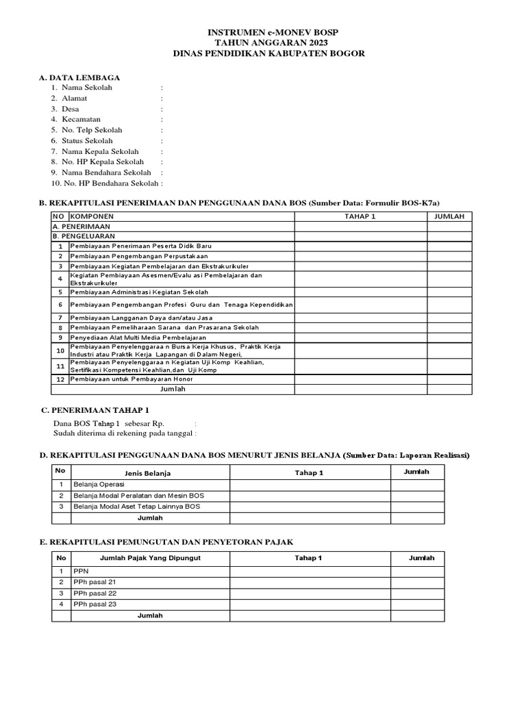 Instrumen Monev 2023 Tahap 1 | PDF
