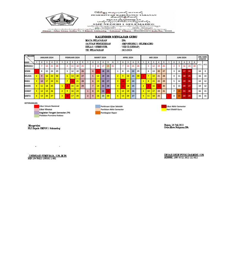 Kalender Mengajar IPA SMP 2024 | PDF