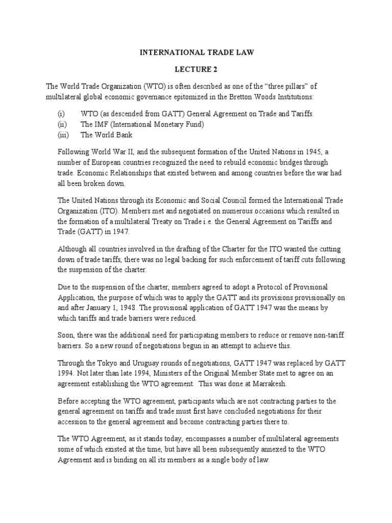 INTERNATIONAL TRADE LAW Lecture 2 | Download Free PDF | World Trade ...
