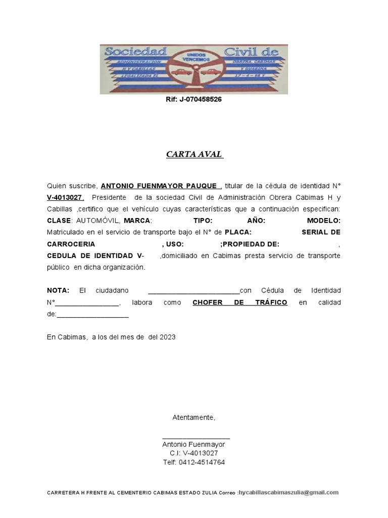 Aval Modelo | PDF | Finanzas y administración del dinero