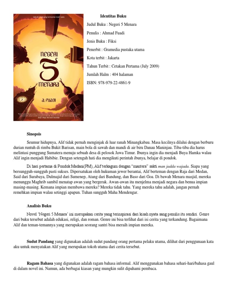 Resensi Novel "Negeri 5 Menara" | PDF