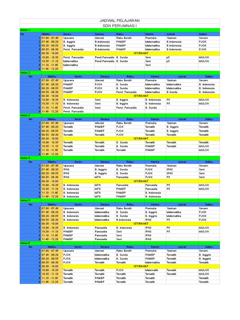 Jadwal Pelajaran - Google Spreadsheet | PDF