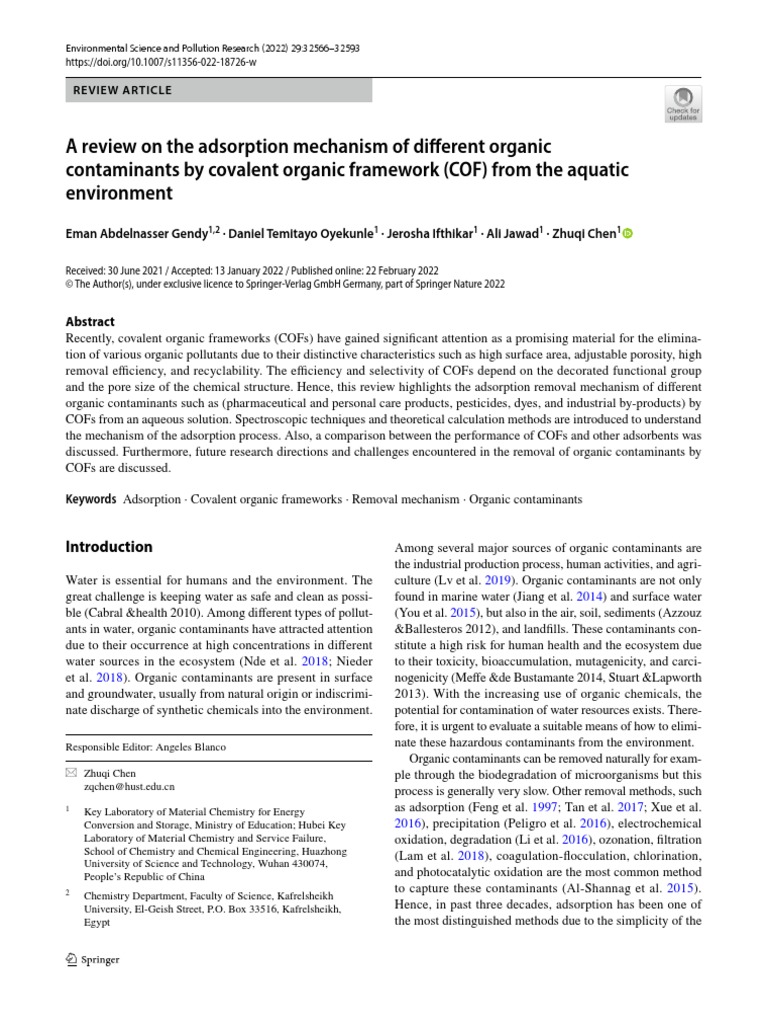 A Review On The Adsorption Mechanism of Diferent Organic Contaminants ...